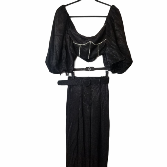 F.ILKK | Tops | Filkk Puff Sleeve Crop Top Set Black | Poshmark